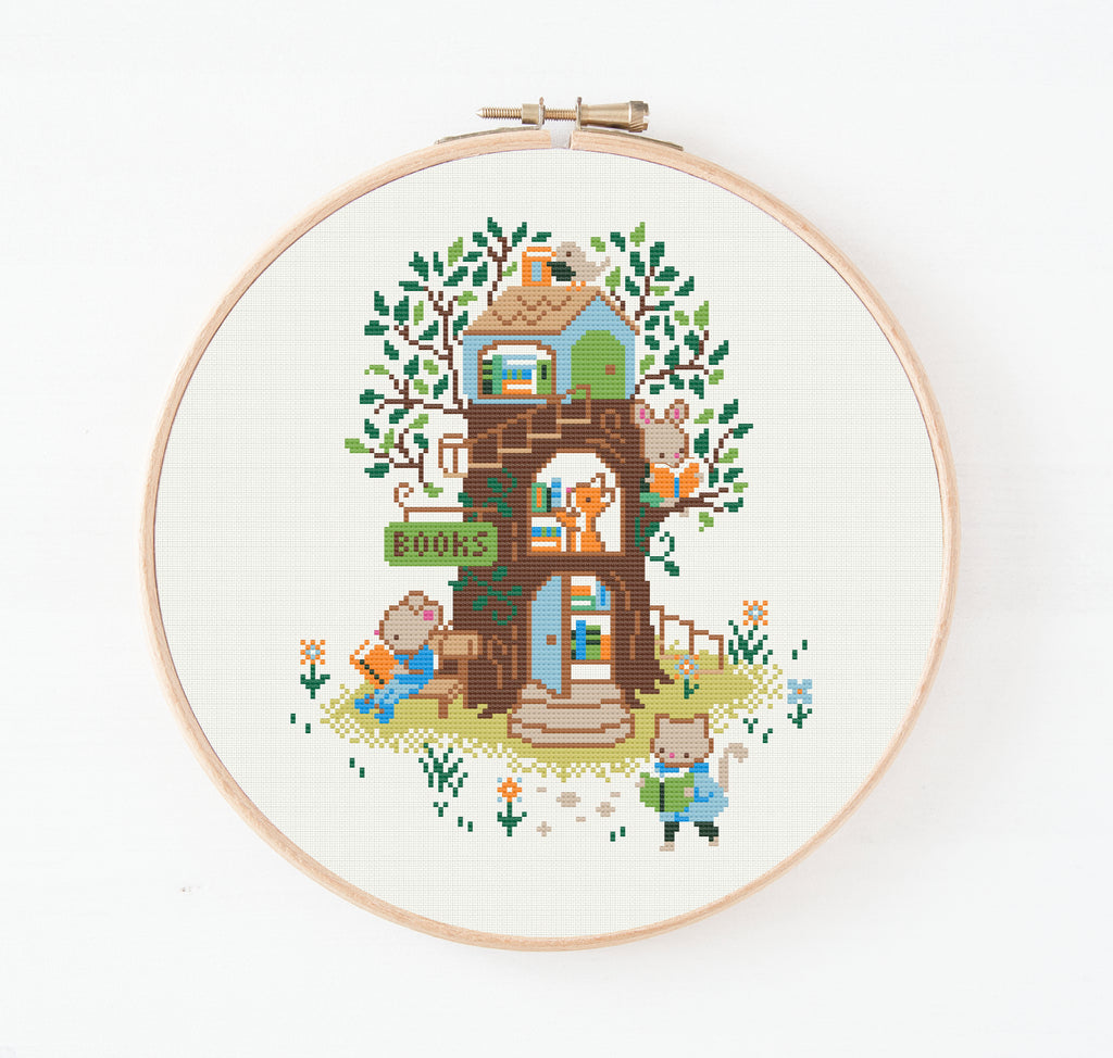 Forest Bookshop Cross Stitch Pattern – The Clever Clove